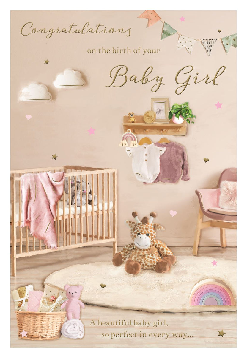 Baby girl birth congratulations card - nursery – Cards Through The Post.com