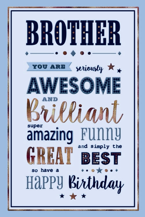 Brother birthday card- modern text and stars – Cards Through The Post.com