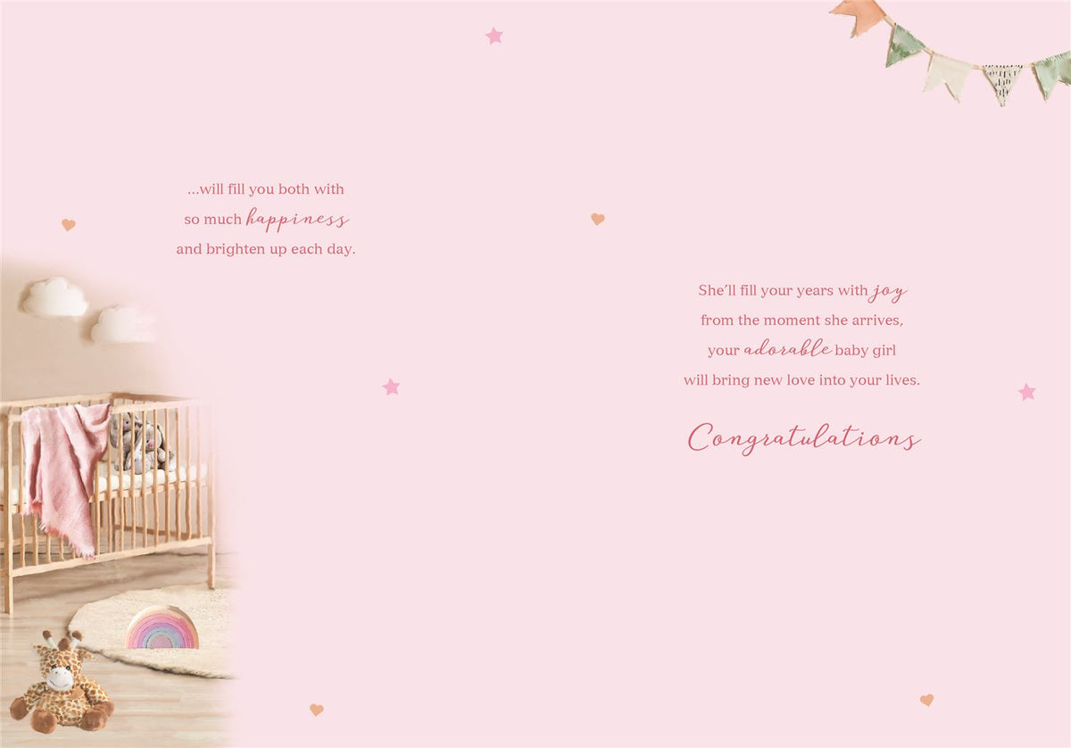 Baby girl birth congratulations card - nursery – Cards Through The Post.com