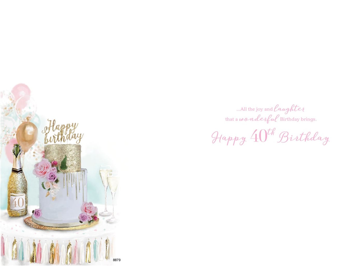 40th birthday card- cake and balloons – Cards Through The Post.com