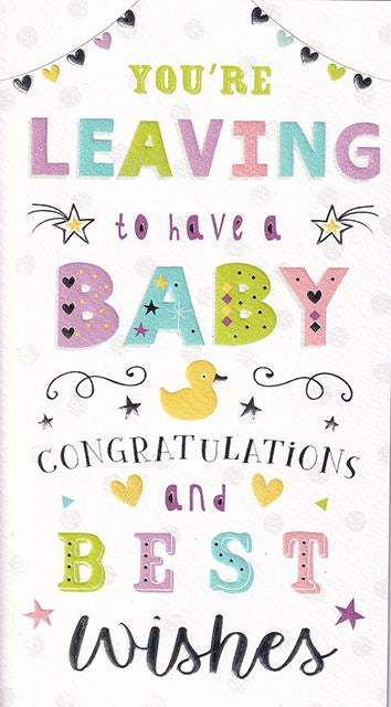 Leaving to have a baby card- modern text – Cards Through The Post.com