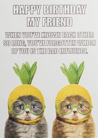 Friend birthday card- bad influence – Cards Through The Post.com