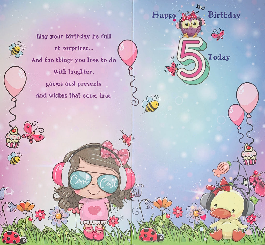 5th birthday card - cute girl – Cards Through The Post.com